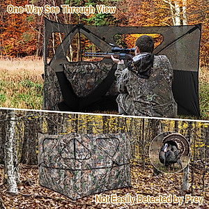 HAPPYGRILL Hunting Blind 2-Panel Pop Up Ground Hunting Blind with 3 Shoot Through Ports, Camo Concealment, Brush-in Loops, High Wind Stability, Easy-Setup Hunting Fence for Deer Turkey