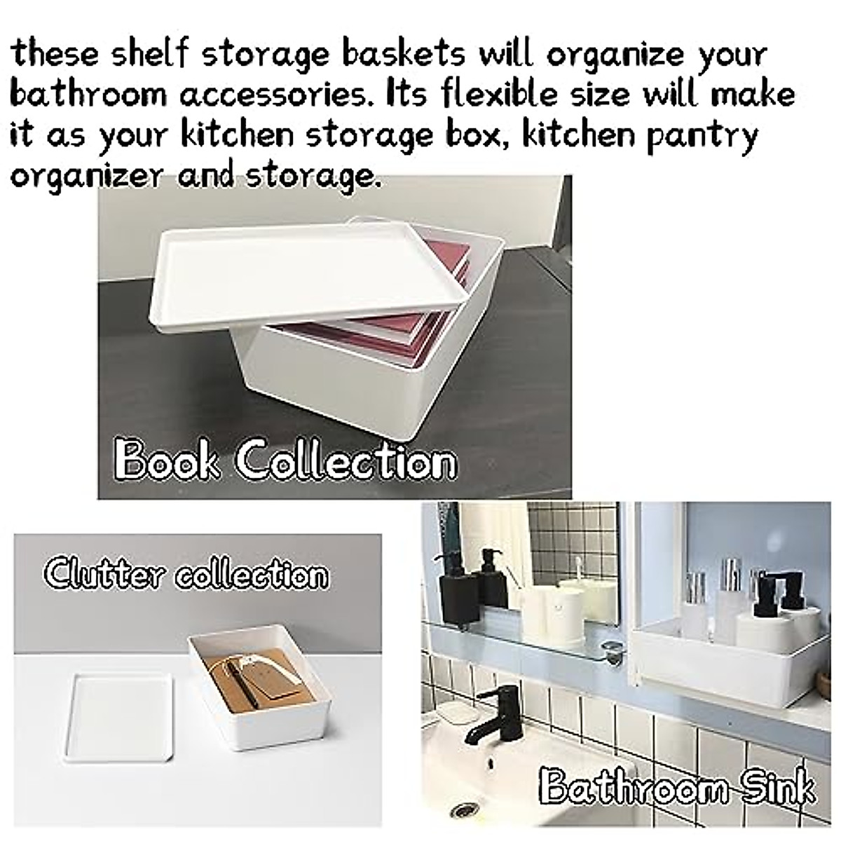 AJbells Stackable Storage Bins with Lids, Fridge Storage, Pantry Organization and Storage, Plastic Storage Bins with Lids for Shelves, Bedroom, Pantry, School, Office (10.2 * 7.0 * 3.1in) White 6 Pcs