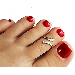 JewelryWeb - Sterling Silver Classic Cubic Zirconia Adjustable Toe Ring - Toe Ring for Woman - Non Tarnish Toe Ring - Wrap Boho Toe Ring