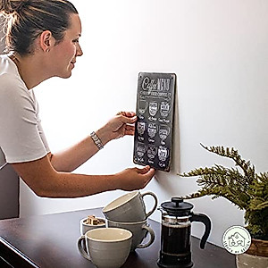 Struck By Design Coffee Menu Sign - 12x8in Coffee Sign w/ 6pcs Double Sided Tape - Easy to Hang Coffee Bar Accessories - Trendy Farmhouse Coffee Bar Sign - Coffee Decor for Kitchen or Coffee Bar Shelf
