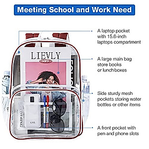 Conworld Clear Backpack for Girls Women, Heavy Duty Clear Bookbags See Through Backpack for School Work, Cute Transparent Backpack Red