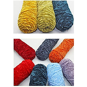 Truevalue 4 Skeins Chenille Yarn,Hand Knitting Glossy Chenille Velvet Blanket Yarn for Crochet Weaving DIY Craft Total 400g (Deep Purple)