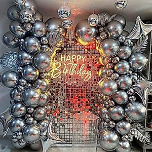 Chrome Metallic Silver Balloon Garland Arch Kit with 4D Laser Disco Foil Balloon for Birthday Wedding Bachelor Party Graduation Party