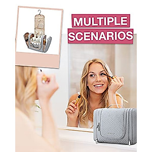 BAGSMART Travel Toiletry Bag for Women, Hanging Toiletry Bag with Hook, Travel Cosmetic Makeup Bag Travel Organizer for Accessories, Shampoo, Full Sized Container, Toiletries,Grey-Medium