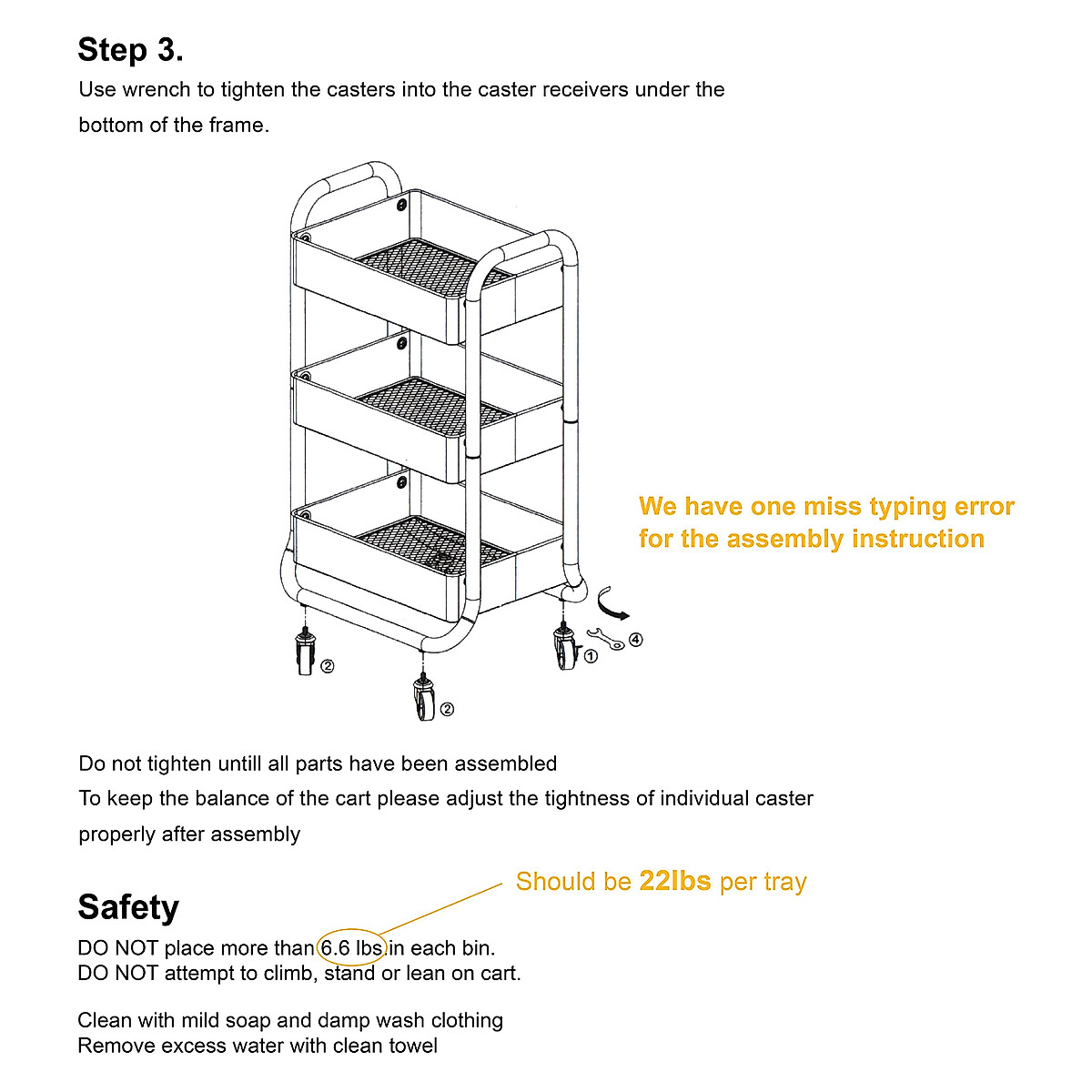 Homestead 3-Tier Rolling Cart - Heavy Duty Metal Rolling Cart, Lockable Casters, Multifunctional Storage Shelves - Great for Kitchen, Office, Bathroom, Laundry Room (White)