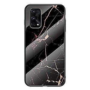 Grandcaser Case for Realme 7 Pro Ultra-Thin TPU Bumper Marble Polished Granite Pattern Glass Case Never Fade Protective Cover for Realme 7 Pro 6.4" -Gold Silk