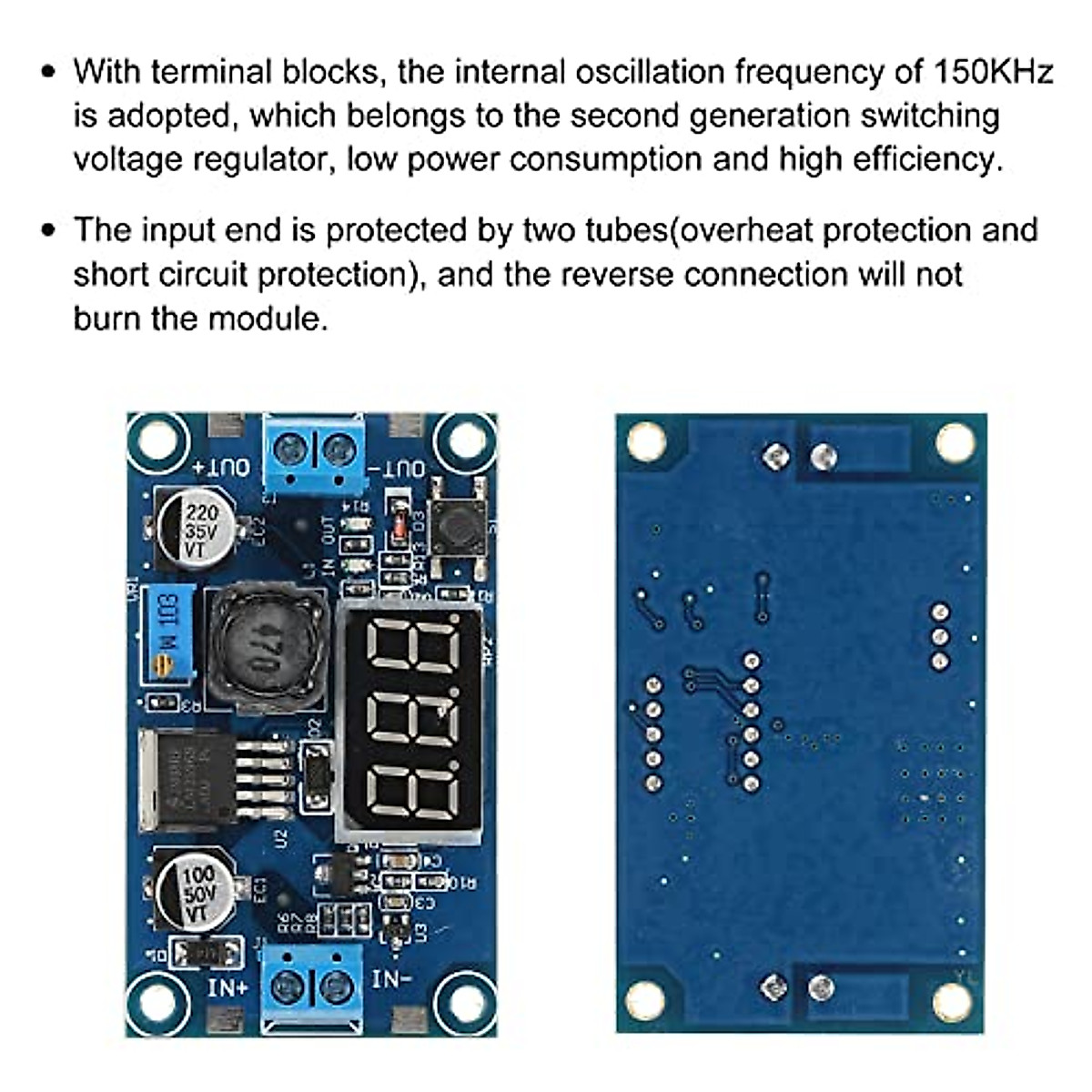MECCANIXITY DC-DC Buck Converters Voltage Regulators LM2596 2.5-40V to 1.25-37V 3A Blue for Power Transformers with LED Display Pack of 2