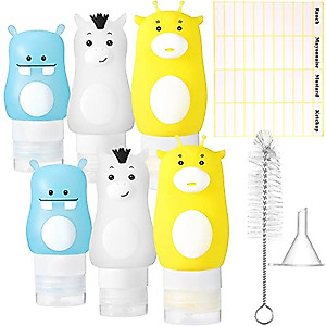 9 Pcs 6 Silicone Condiment Squeeze Bottles Squeeze Salad Dressing Bottles Portable Sauce Bottle Leak Proof Food Storage Bottles with Cleaning Brush Label Sticker Funnels for Lunch (Hippo, Horse, Deer)