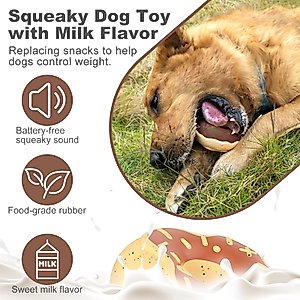 MITAIKO Indestructible Dog Toys for Aggressive Chewers, Interactive Squeaky Chew Toy for Senior Dog & Puppy Teething, Durable but Soft Food-Grade Rubber Donut Toy for Small Medium Large Dogs, Brown