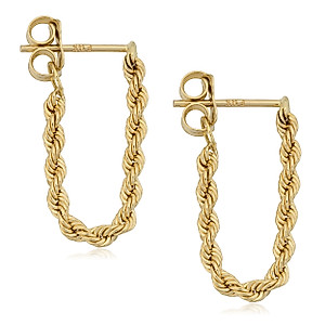 Kooljewelry 14k Yellow Gold Rope Chain Earrings