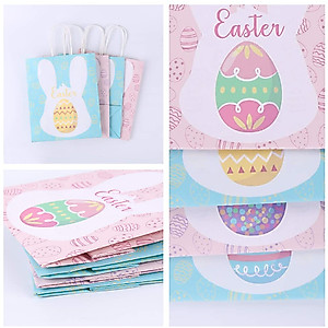 KEPATO 12 PCS Easter Gift Bags Paper Bag with Handles Bunny Design for Easter Egg Hunts, Party Favors Candies Goodie Bags Bulk,Packaging, Gifts