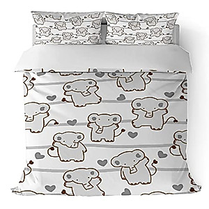Duvet Cover Sets California King -Cartoon Cute Elephant-Bedding Comforter Set Breathable SetsSoft Microfiber 3 Pcs