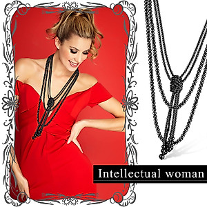 Hicarer Women's Pearl Necklace, 69 Inch Layered Strands with 2 Pieces 49 Inch Knotted Necklace, Black (ABS Material, Simulated Pearl)