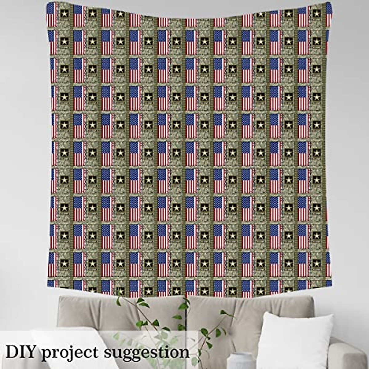 American Flag Fabric by The Yard for Adult Boys, Army Green Camo Upholstery Fabric, Kids Men Vintage USA Flag Indoor Outdoor Fabric, Retro Military Camouflage Grunge Stripes Decor Fabric, 1 Yard