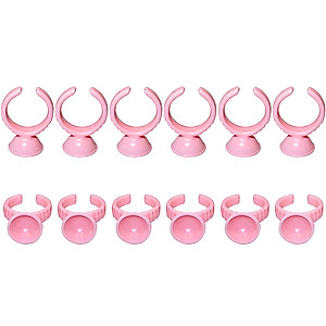 G2PLUS 100PCS Pink Disposable Plastic Nail Art Tattoo Glue Rings Holder Eyelash Extension Rings Adhesive Pigment Holders Finger Hand Beauty Tools (Pink)