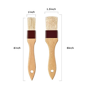 UOUYOO 2 Pieces Pastry Brushes Basting Boar Bristles and Beech Hardwood Handles 1 Inch, 1 1/2 Inch Oil Brush for Barbecue Spreading Butter Cooking Baking Brush