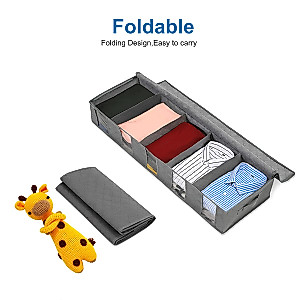 CHAFIN Under Bed Clothes Organizer,Dividers Storage Bag with Durable Fabric, Reinforced Handle, 5 Clear Window,Clear windows for Clothing, Shoes, Blankets, Sweaters, Toys,Grey, 2 Pack