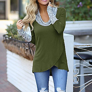 Women's Pullover Hoodie Funnel Neck Long Sleeve Hooded Sweatshirt Colorblock Patchwork Drawstring Top Blouse
