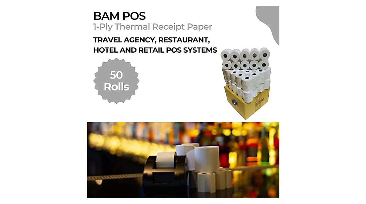 BAM POS, 2-1/4 x 50' 1-Ply Thermal Paper 50 Rolls for The Ingenico ICT ...