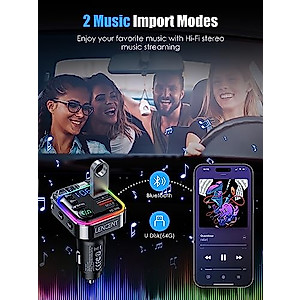 LENCENT Bluetooth 5.3 FM Transmitter,PD 30W & QC3.0 Fast Charger Bluetooth car Adapter,Hi-Fi Music/Clear Calling car FM Bluetooth Adapter