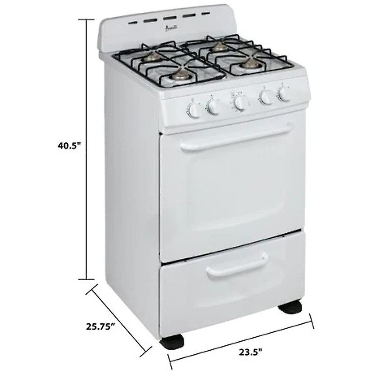 Avanti GRO24P0W Gas Range Oven Compact Freestanding Design, 2.6-Cu.Ft. Capacity 4 Sealed Burners with Electronic Ignition, Includes Broiler Storage Drawer and Accessories, 24-Inch, White
