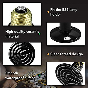Simple Deluxe 150W Reptile Ceramic Heat Bulb No Light and 150W Clamp Lamp Light with 8.5 Inch Aluminum Reflector, Black