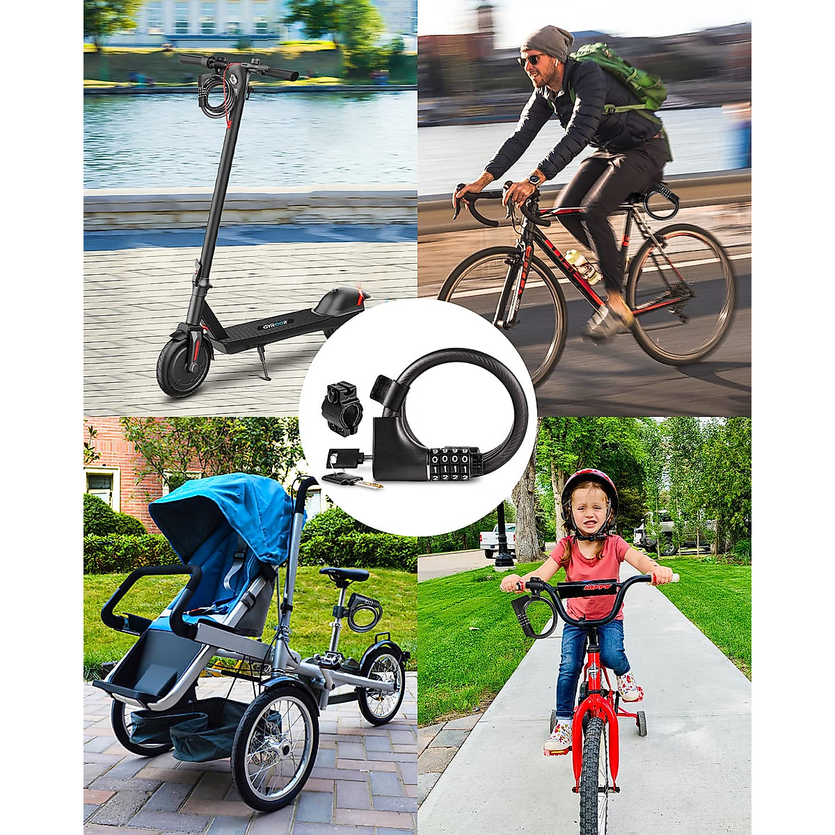 KEYSTP Bike Lock Cable with Combination Key,Password Lost Retrievable Bicycle Lock Anti-Theft,Resettable with Mounting Bracket for Bikes and Scooters