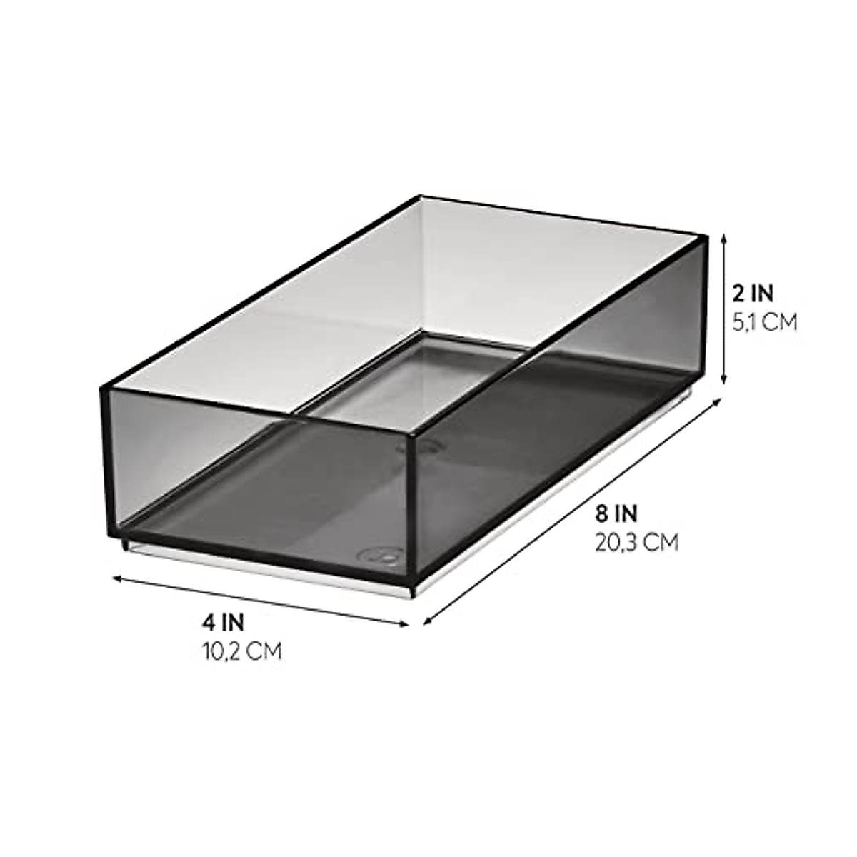 iDesign The Sarah Tanno Collection Plastic Cosmetic Drawer Organizer, Made of Recycled Plastic, 4" x 8" x 2", Smoke/Black