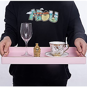 MAONAME Pink Serving Tray with Handles, Modern Decorative Tray for Coffee Table, Plastic Rectangular Tray for Ottoman, Bathroom, Decor, 15.75” x 10.2” x1.57