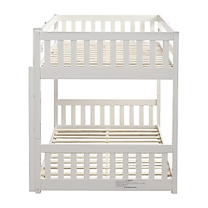 JOYMOR Solid Wood Low Twin Over Twin Bunk Bed for Kids/Toddlers/Junior, Bunk Bed Frame with Guardrails & Ladder for Boys Girls, No Box Spring Needed, White