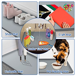 Eapele Under Sink Mat Kitchen Cabinet Tray,34"x22",Flexible Waterproof Silicone Made, Hold up to 3.3 Gallons Liquid (Gray)