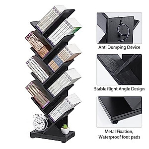 ruboka 8-Shelf Tree Bookshelf, 38.4-Inch Retro Floor Standing Bookcase Display for CDs/Magazine/Books, Small Bookshelf for Bedroom, Living Room, Office,Balcony, Black Storage Shelves DESK56A