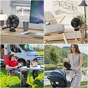 BIVBTP 12000mAh Clip on Fan Rechargeable, 8 Inch Car Fans with Sturdy Clamp & 4 Speeds Strong Airflow,6-30hrs Quiet Personal Fan for Stroller Golf Cart Office Desk Camping
