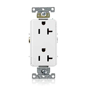 Leviton 16342-W 20-Amp, 125-Volt, Decora Plus Duplex Receptacle, Straight Blade, Commercial Grade, Self Grounding, White