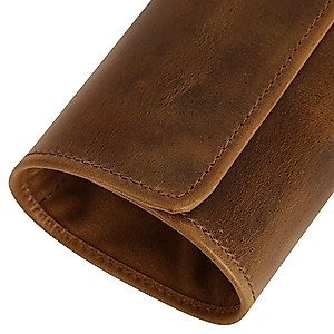 Genuine Buffalo Leather Knife Roll Set Chef's Knife Holder Cutlery Sheath Artist Case Organizer Storage bag Travel Friendly Gift for Men & Women - Teak