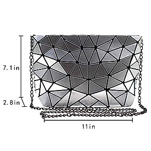Danse Jupe Womens Geometric Purse Holographic Chain Crossbody Bag Clutch Purse Silver