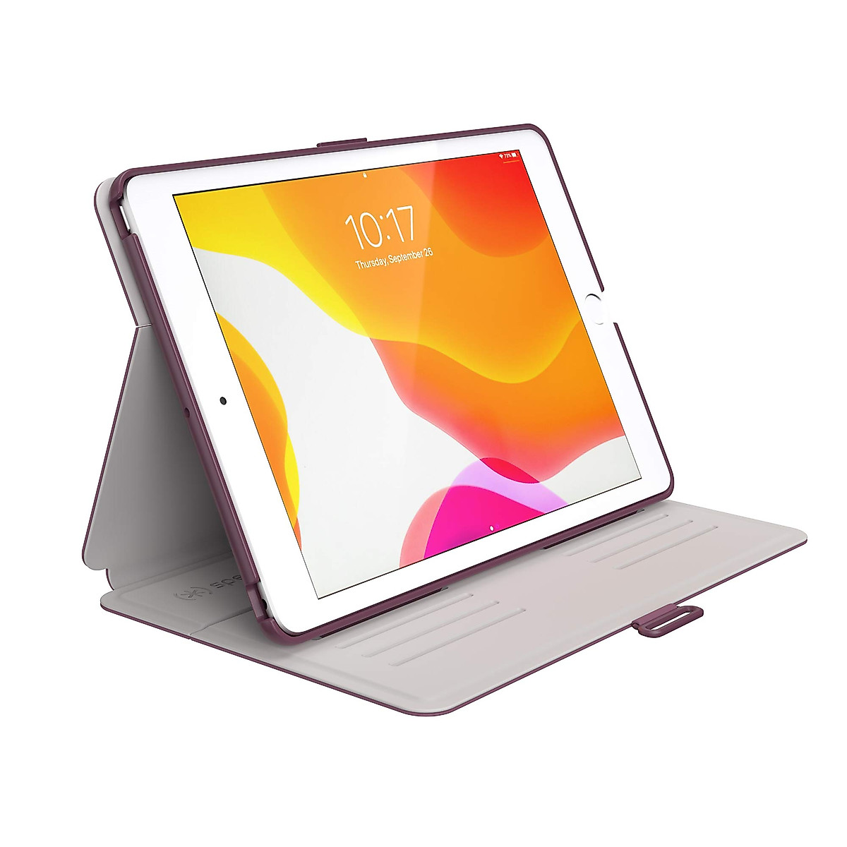 Speck Balance Folio Case for iPad 10.2 Inch (2019-2021) - Drop & Camera Protection, Slim Multi Range Stand, Apple Pencil Holder - Plumberry Purple/Crushed Purple/Crepe Pink