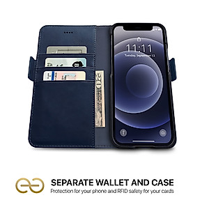 Dreem Fibonacci 2-in-1 Wallet Case for Apple iPhone 12 Pro Max - Luxury Vegan Leather, Magnetic Detachable Shockproof Phone Case, RFID Card Protection, 2-Way Flip Stand - Royal