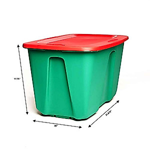 Homz Holiday Plastic Storage Tote Box, 32 Gallon, Greed With Red Lid, Stackable