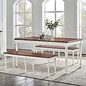 Crosley Furniture Shelby Dining Set with Table and Extension Leaf, 3-Piece (2 Benches), Distressed White
