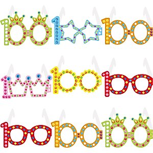 30Pcs 100 Days Paper Glasses Rhinestones 100th Day of School Educational Photo Booth Props Party Favors for Classroom