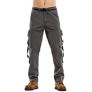 AKARMY Men's Casual Pants, Outdoor Streetwear Techwear Pants, Cargo Pants with Multi-Pocket K03 Gray