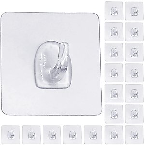 PEYZCNOK Adhesive Hooks, Heavy Duty Utility Hooks 20 lb(Max) Waterproof and Oilproof Removable, 20 Pack Seamless Hooks Reusable Wall Hook for Kitchen Bathroom Bedroom Office