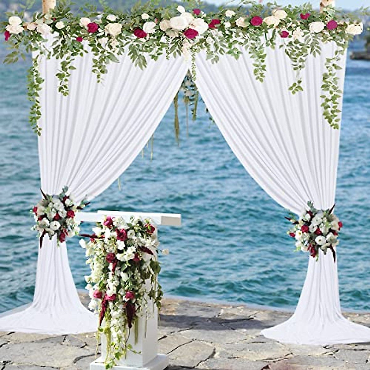10ft x 7ft White Backdrop Curtain for Parties Wedding White Wrinkle Free Backdrop Drapes Panels for Baby Shower Gender Reveal Birthday Photo Photography Polyester Fabric Background Decoration