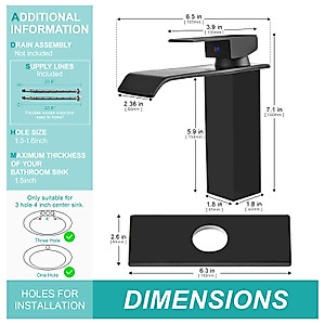 M OUDEMEI Waterfall Spout Bathroom Sink Faucet, 4 Inch Centerset Vanity Sink Faucet, Single Handle Lavatory Faucet, Mixer Tap with Deck Plate for 1 OR 3 Hole Easy Installation (Matte Black)