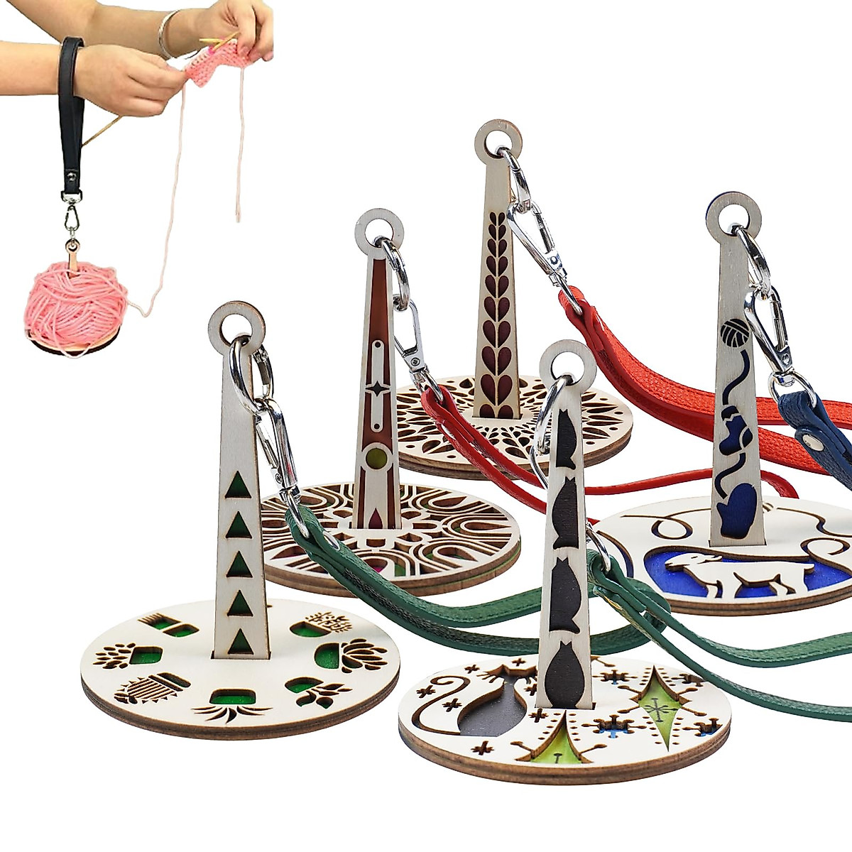 FantasyDay Portable Wrist Yarn Holder 5pcs, Mini Yarn Holder for Crochet with Wrist Strap for Knitting to Prevent Yarn from Tangling - Exquisite Pattern - Knitting Crocheting Gift