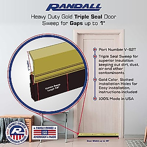 Gold Anodized Aluminum Triple Seal Vinyl Door Sweep (3 FT Long)