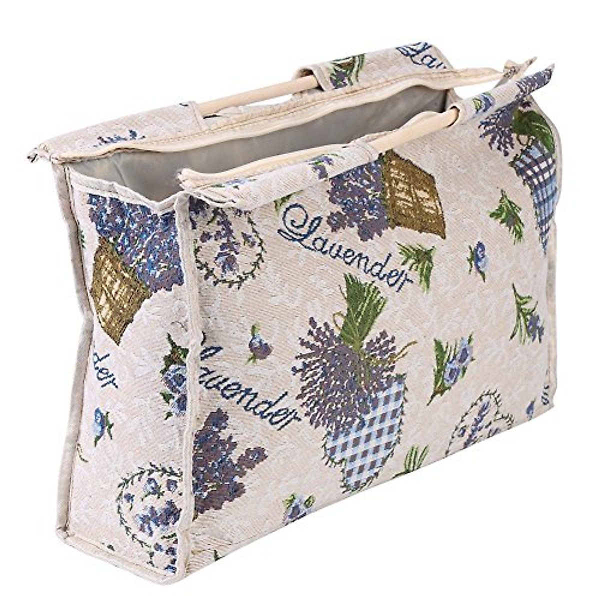 Knitting Bag, Yarn Bag Crochet Storage Exquisite Practical Wood Handle Woven Fabric Storage Collapsible Bag for Knitting Needles Sewing Tools(Blue)