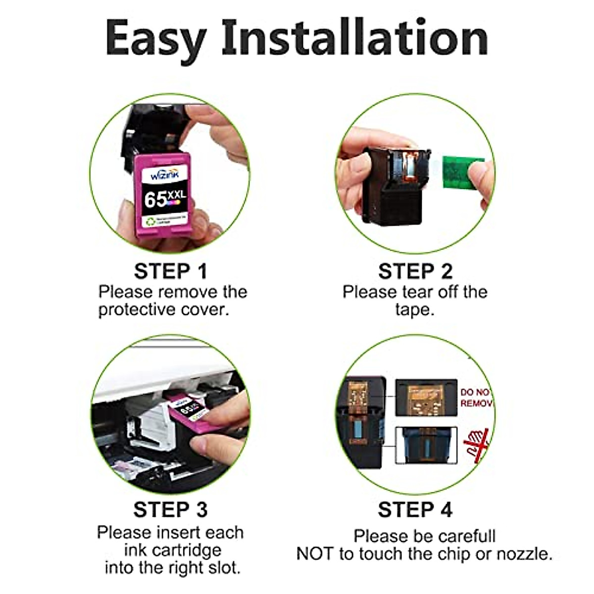 65XL Ink Cartridge Combo Pack Replacement for HP 65XL XL Ink Cartridge Black and Color for  DeskJet 3755 3752 3772 3720 Envy 5058 5052 5055 5034 5032 Deskjet 2652 2624 2655 2680 AMP 100 105 120