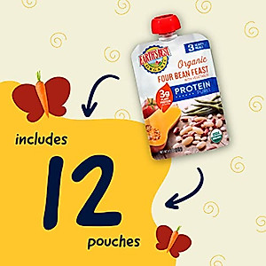 Earth's Best Organic Toddler Food Pouches, Toddler Protein Puree for Kids 2 Years and Older, Organic Four Bean Feast, 4.5 oz Resealable Pouch (Pack of 12)
